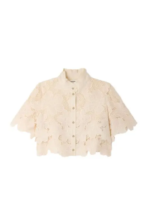 Sandro Cropped Floral Guipure Shirt - Ecru
