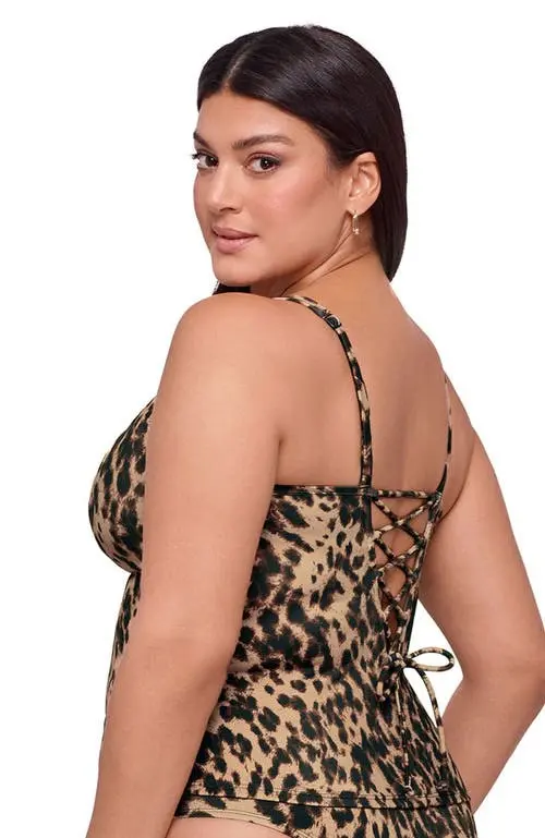 S3 APPAREL Square Neck Lace Up Back Tankini Top - Dolce Leopard