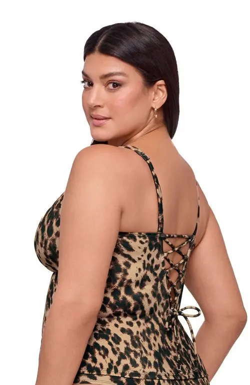 S3 APPAREL Square Neck Lace Up Back Tankini Top - Dolce Leopard