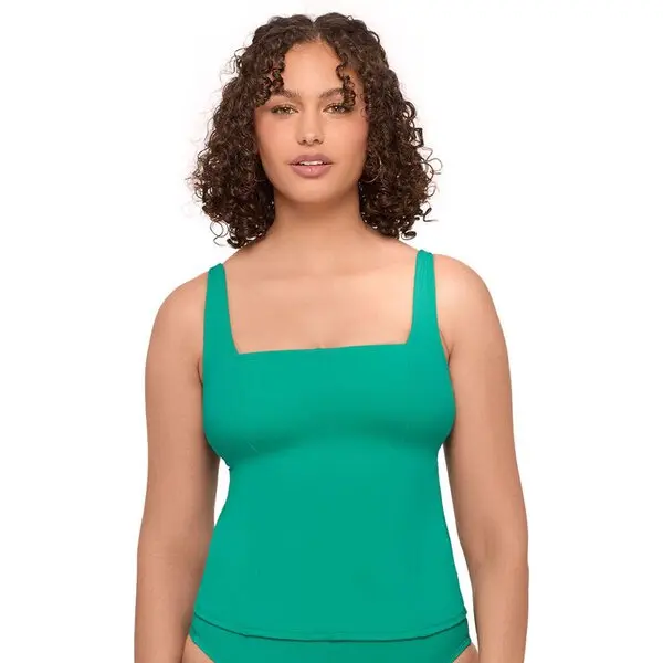 S3 APPAREL Square Neck Lace Back Tankini Top - Jade