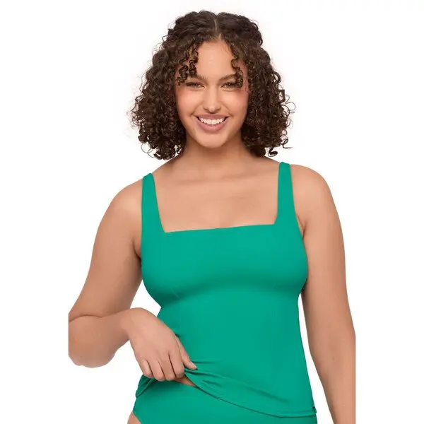 S3 APPAREL Square Neck Lace Up Back Tankini Top - Jade