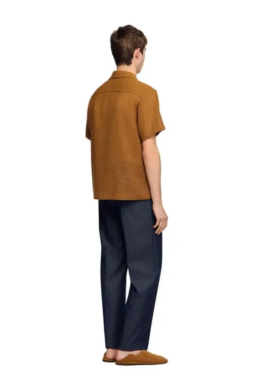 Sandro Openwork Mesh Shirt - Camel