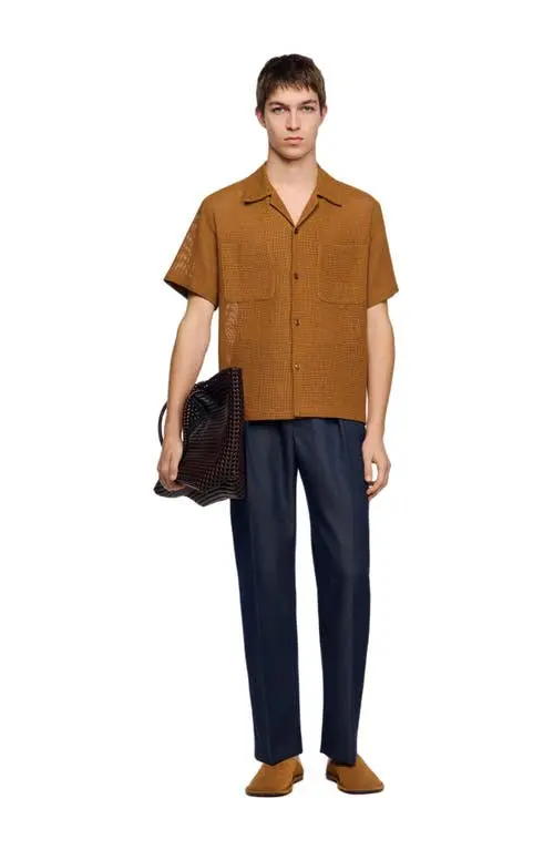 Sandro Openwork Mesh Shirt - Camel