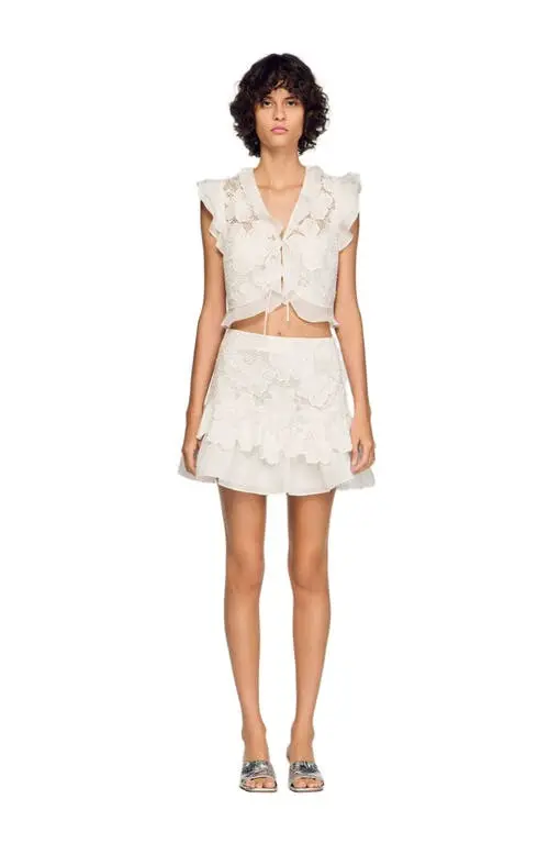 Sandro Short Flared Guipure Skirt