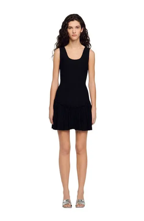 Sandro Short Knit Ruffle Dress - Black
