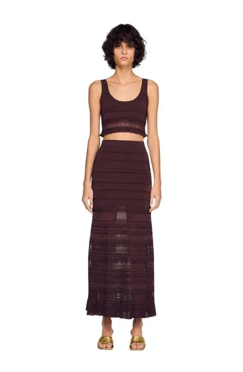 Sandro Pointelle Knit Maxi Skirt - Brown