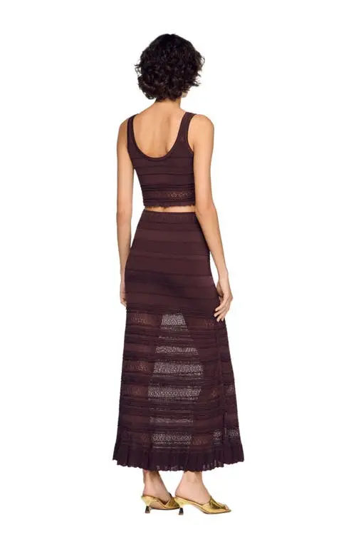 Sandro Pointelle Knit Maxi Skirt - Brown