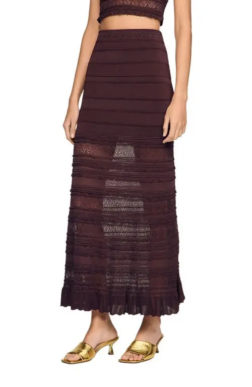 Sandro Pointelle Knit Maxi Skirt - Brown