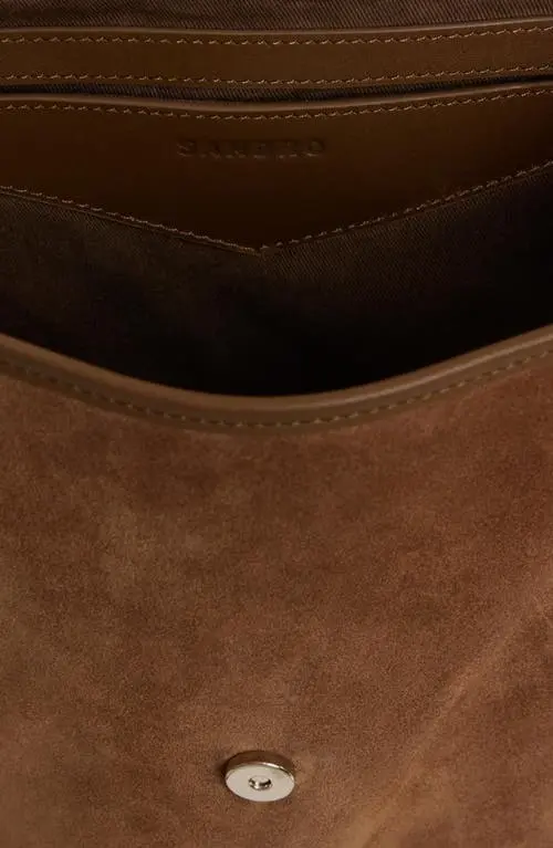 Sandro Le Claudia Fringed Leather And Suede Bag - Camel