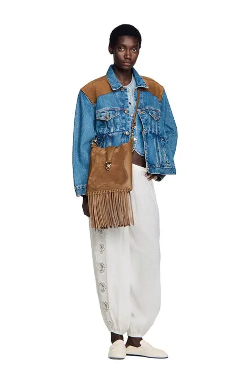 Sandro Le Claudia Fringed Leather And Suede Bag - Camel