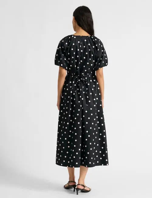 ALBARAY Spot V-neck Midi Dress