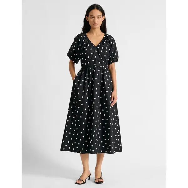 ALBARAY Spot V-neck Midi Dress - Black