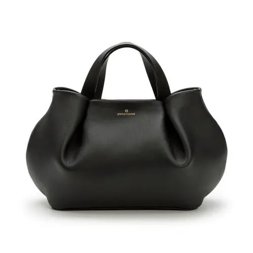 LA PORTEGNA Isabela Sculpted Full Grain Leather Shoulder Bag - Black
