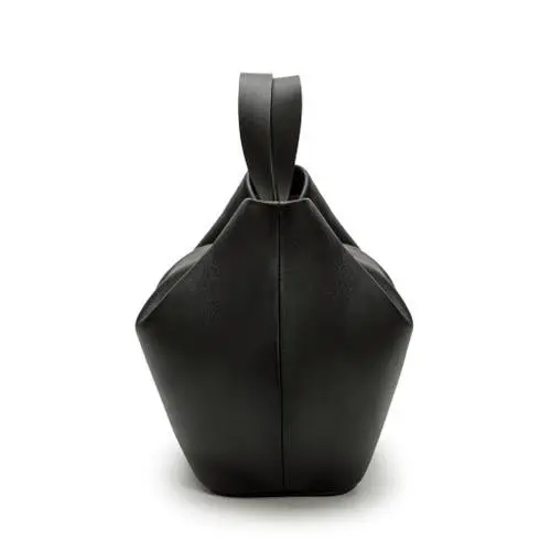LA PORTEGNA Isabela Sculpted Full Grain Leather Shoulder Bag - Black