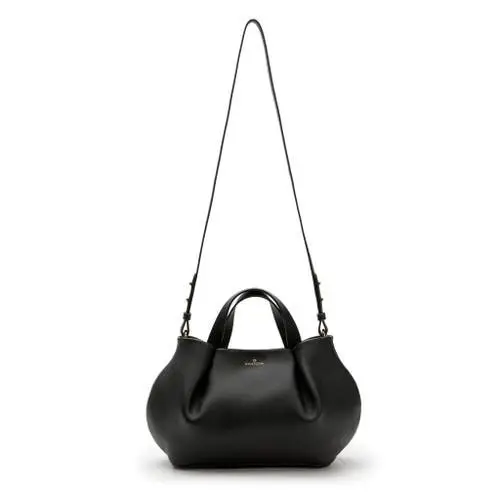 LA PORTEGNA Isabela Sculpted Full Grain Leather Shoulder Bag - Black