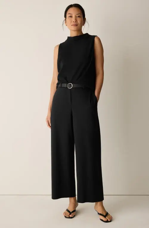 Eileen Fisher High Waist Ankle Wide Leg Pants - Black