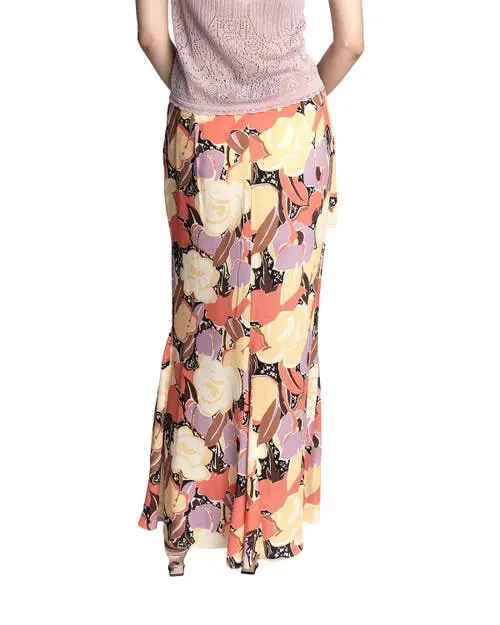 Anna Sui Floral Printed Crepe Maxi Skirt - Sunset Multi