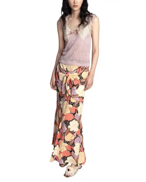Anna Sui Floral Printed Crepe Maxi Skirt - Sunset Multi