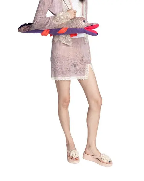 Anna Sui Lingerie Lace Knit Mini Skirt - Blush