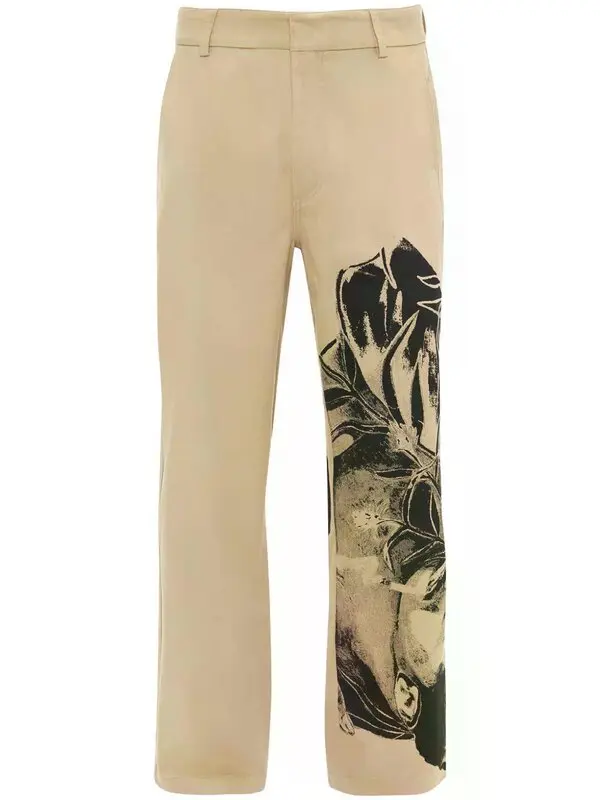 JW Anderson Graphic-print Straight-leg Trousers - Neutrals