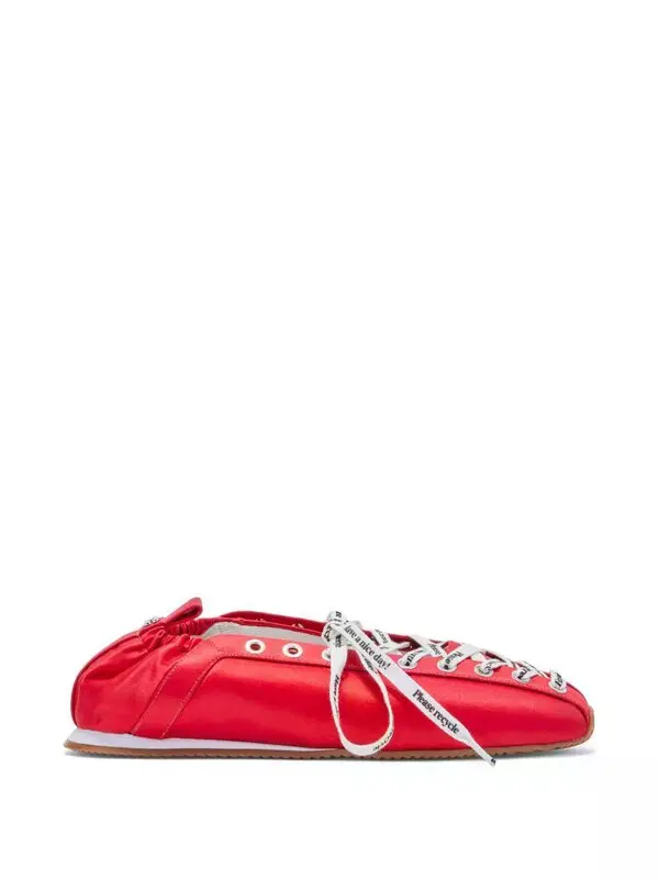 GANNI Sporty Ballerina In Satin With Lace-up Detail - Red