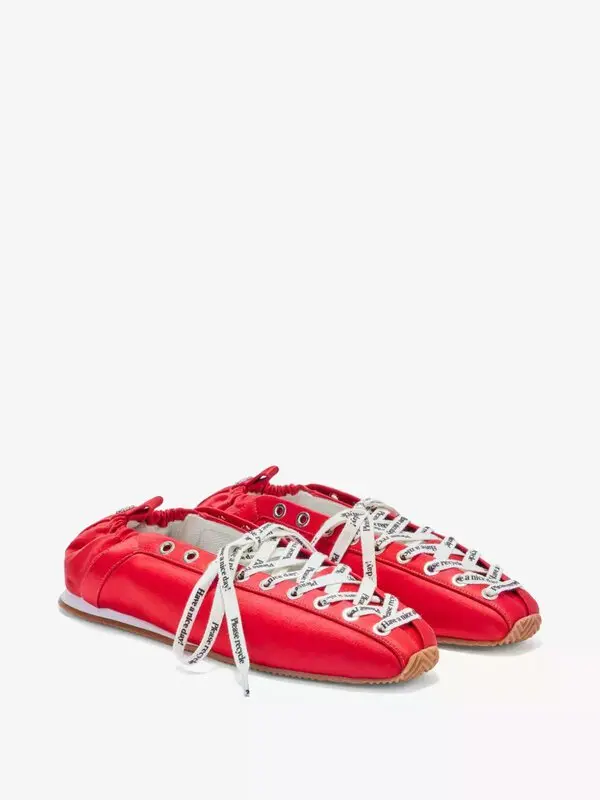 GANNI Sporty Ballerina In Satin With Lace-up Detail - Red