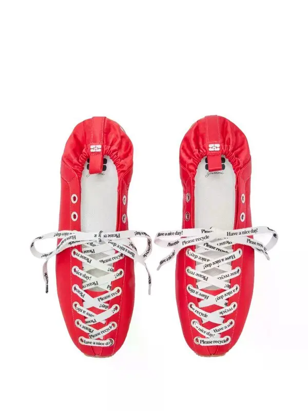 GANNI Sporty Ballerina In Satin With Lace-up Detail - Red