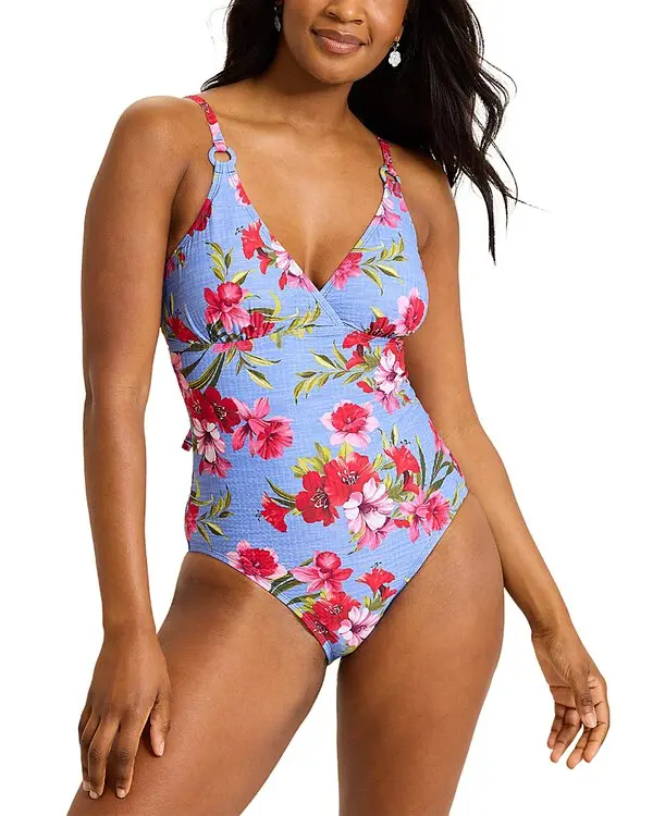 Tommy Bahama Lace Up Back One Piece Swimsuit - Blue Monday