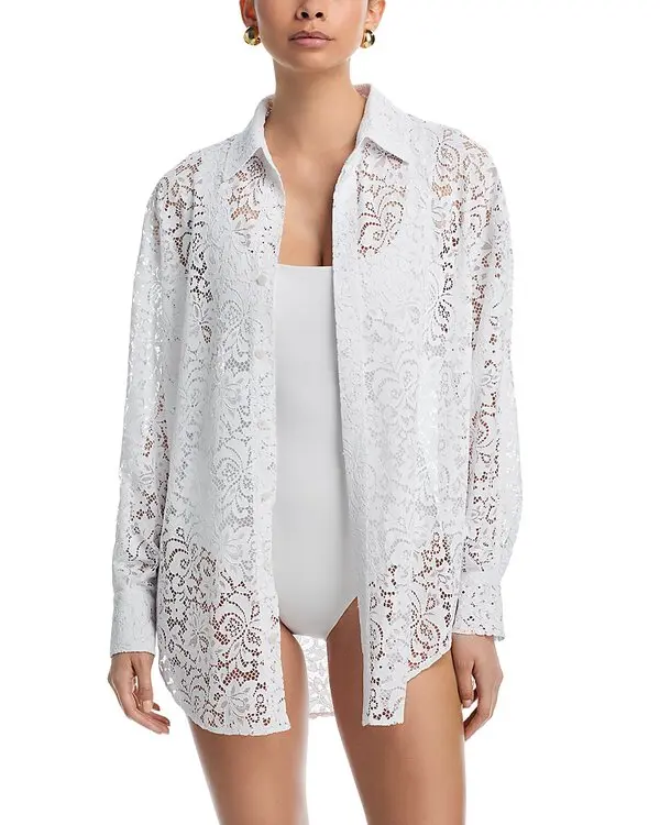 STYLEST Aqualace Quick Dry Beach Shirt Swim Cover-up - Blanc Floral Lace