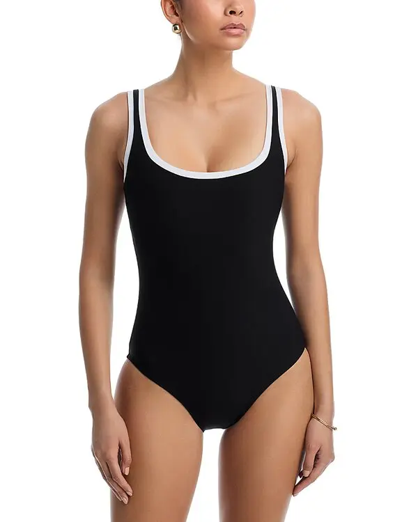 STYLEST Dreamsculpt Piped Square Neck Tank One Piece Swimsuit - Caviar