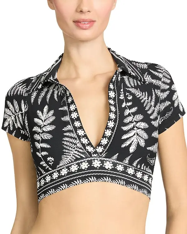 Robin Piccone Hailey T-shirt Plunge Bikini Top - Black/ecru