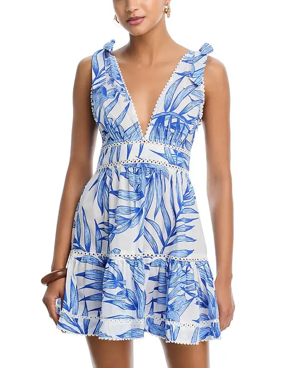 Poupette St Barth Cara Mini Dress - Blue Palm Leaf