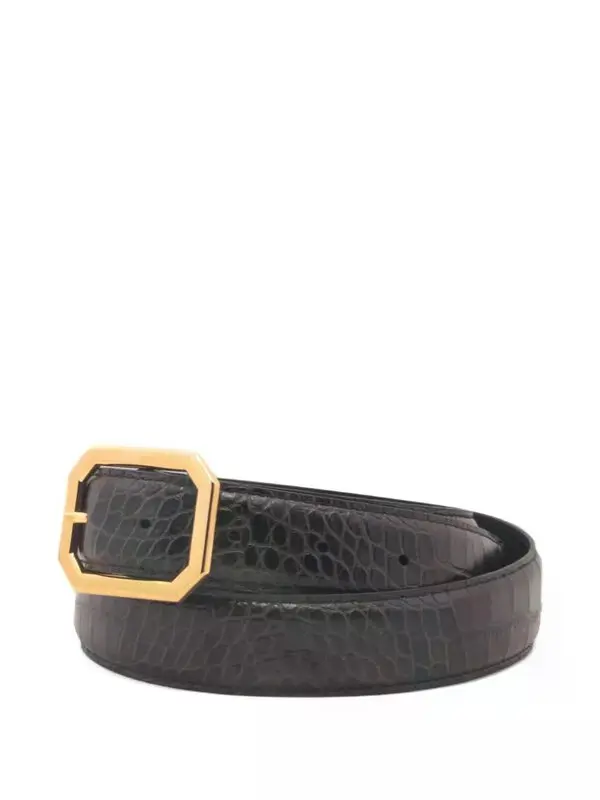 NILI LOTAN Octagonal Buckle Belt - Brown