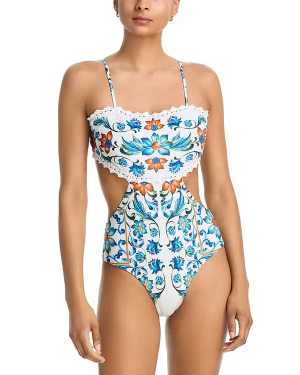 Farm Rio Flora Tile One Piece Swimsuit - Off-white