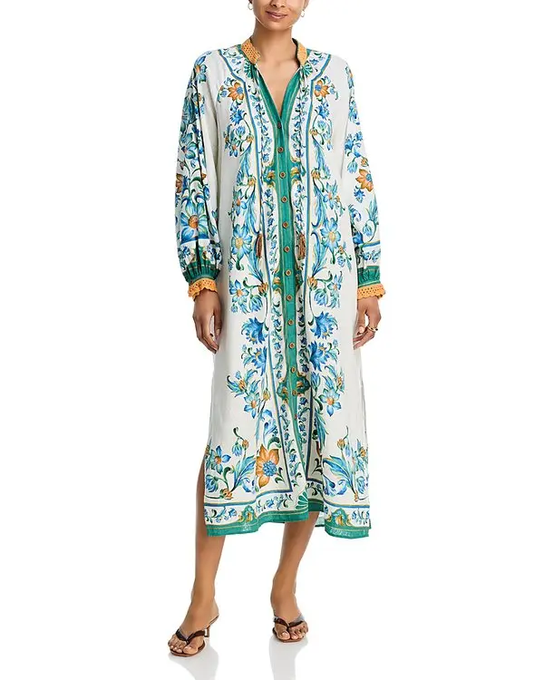 Farm Rio Linen Midi Dress Swim Cover-up - Off-white