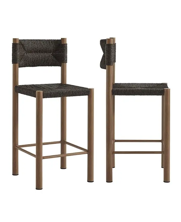 MODWAY Parkland Outdoor Patio Rattan And Aluminum Counter Stools, Set Of 2 - Walnut