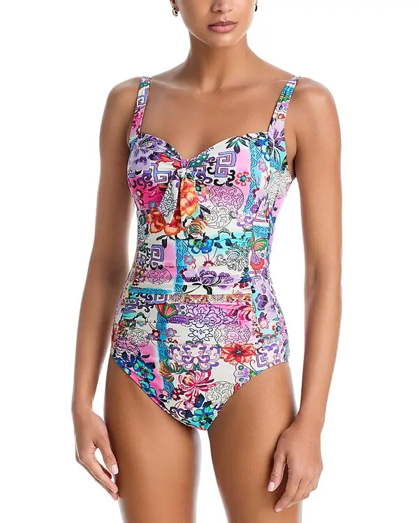 Johnny Was Tie Ruched One Piece Swimsuit - Roseum