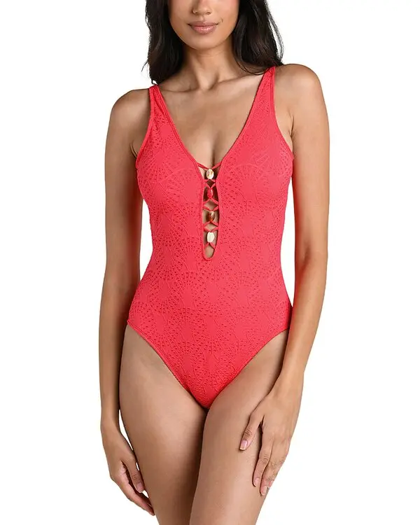 La Blanca Shellbound Plunge One Piece Swimsuit - Guava