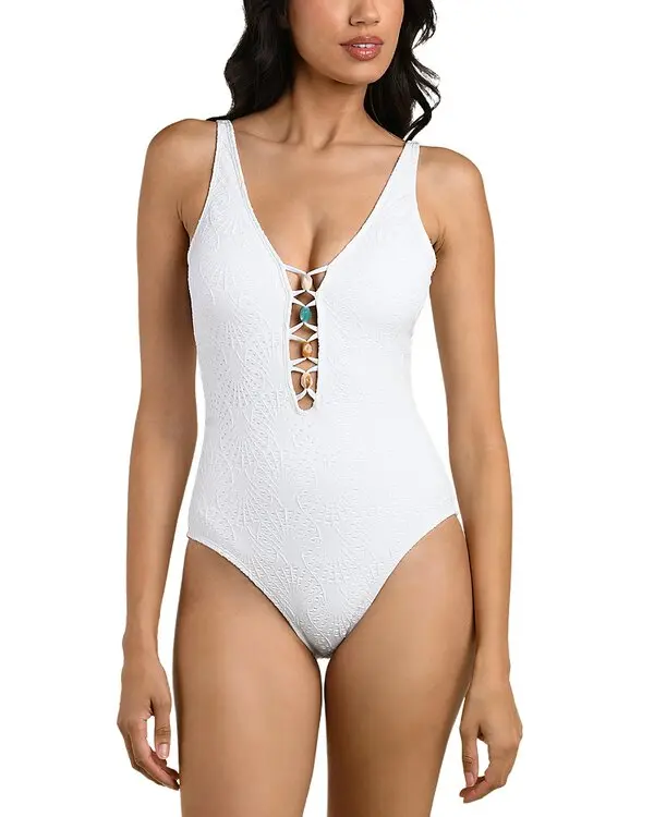 La Blanca Shellbound Plunge One Piece Swimsuit - White