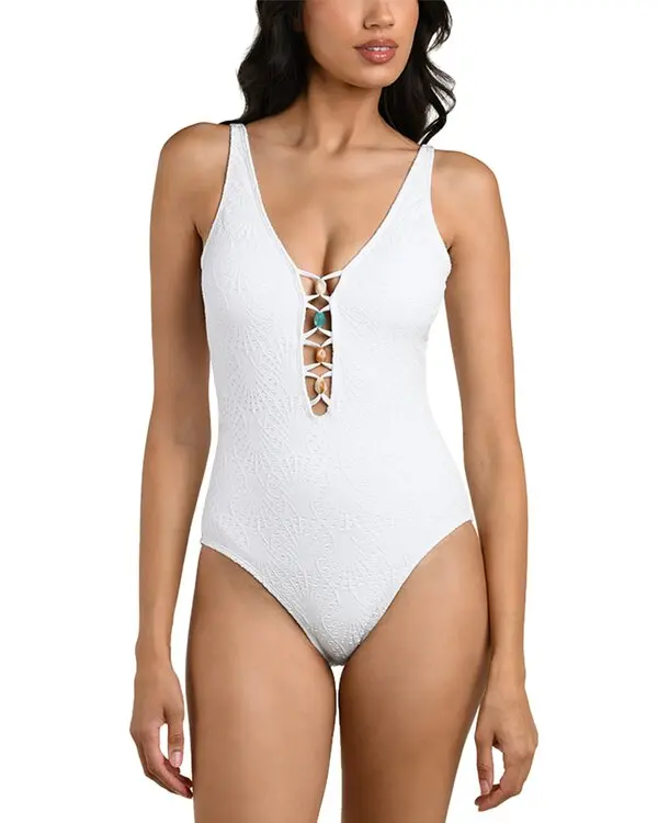 La Blanca Shellbound Plunge One Piece Swimsuit - White