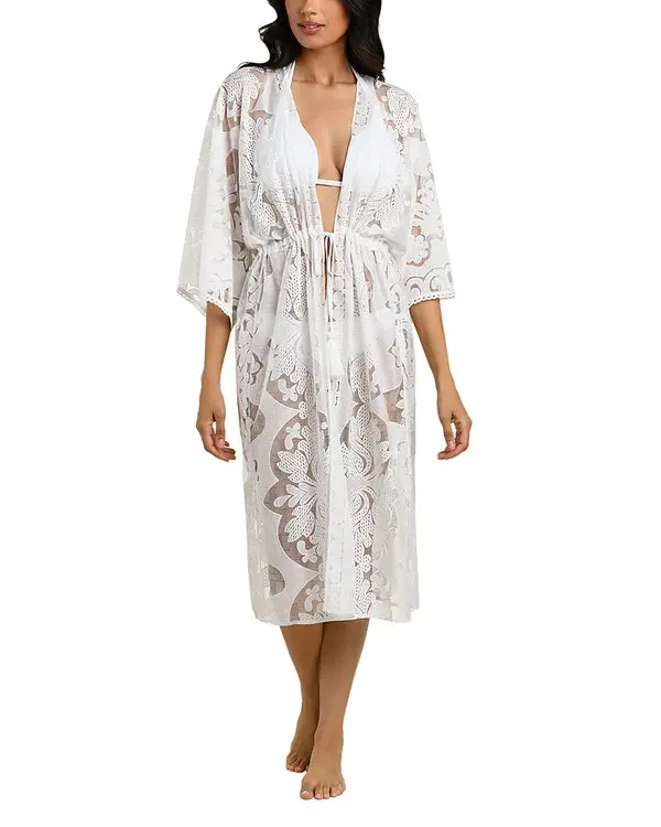 La Blanca Pearl Front Tie Kimono Swim Cover-up - White