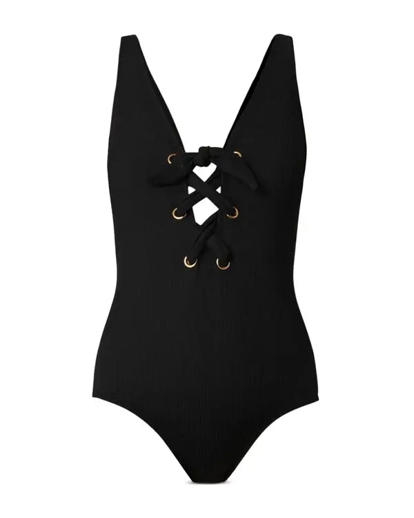 Shoshanna Lace Up One Piece Swimsuit - Jet