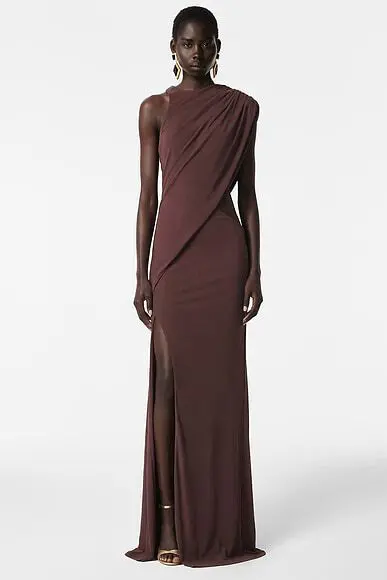 Revolve Rielle Draped One-shoulder Maxi Dress - Brown