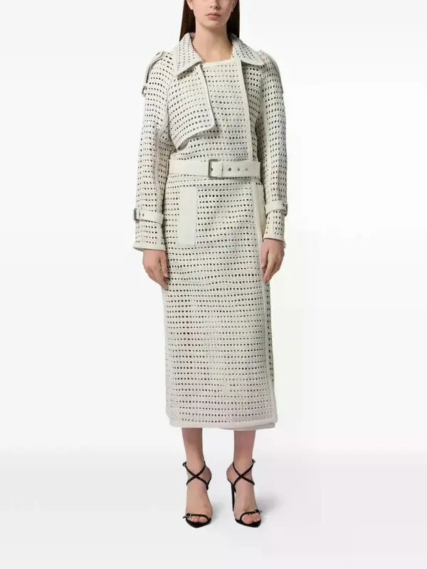 Philipp Plein Long Leather Trench Coat - Neutrals