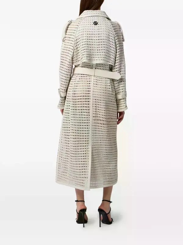 Philipp Plein Long Leather Trench Coat - Neutrals