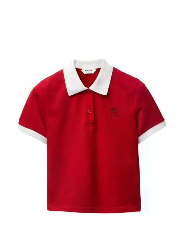 Versace Embroidered Cotton Piqué Cropped Polo - Red