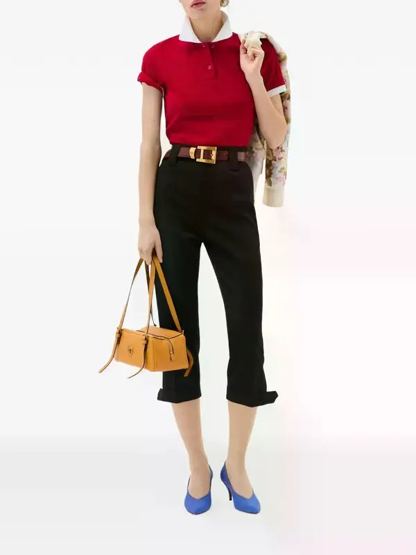 Versace Embroidered Cotton Piqué Cropped Polo - Red