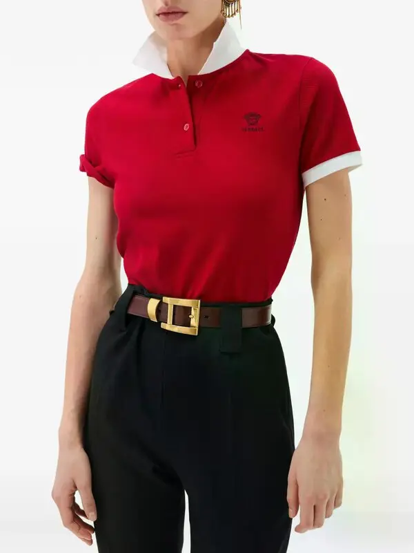 Versace Embroidered Cotton Piqué Cropped Polo - Red