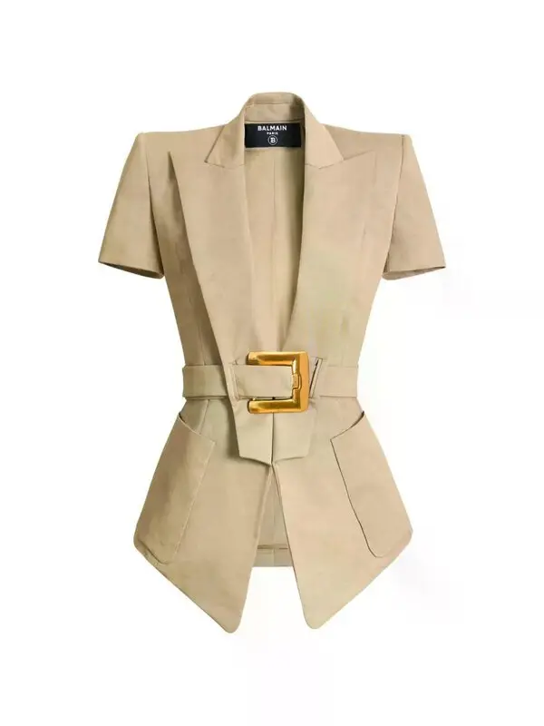 Balmain Anthem Belted Gabardine Jacket - Neutrals