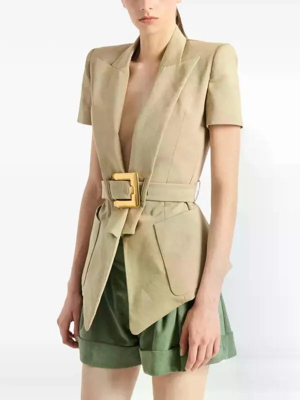 Balmain Anthem Belted Gabardine Jacket - Neutrals